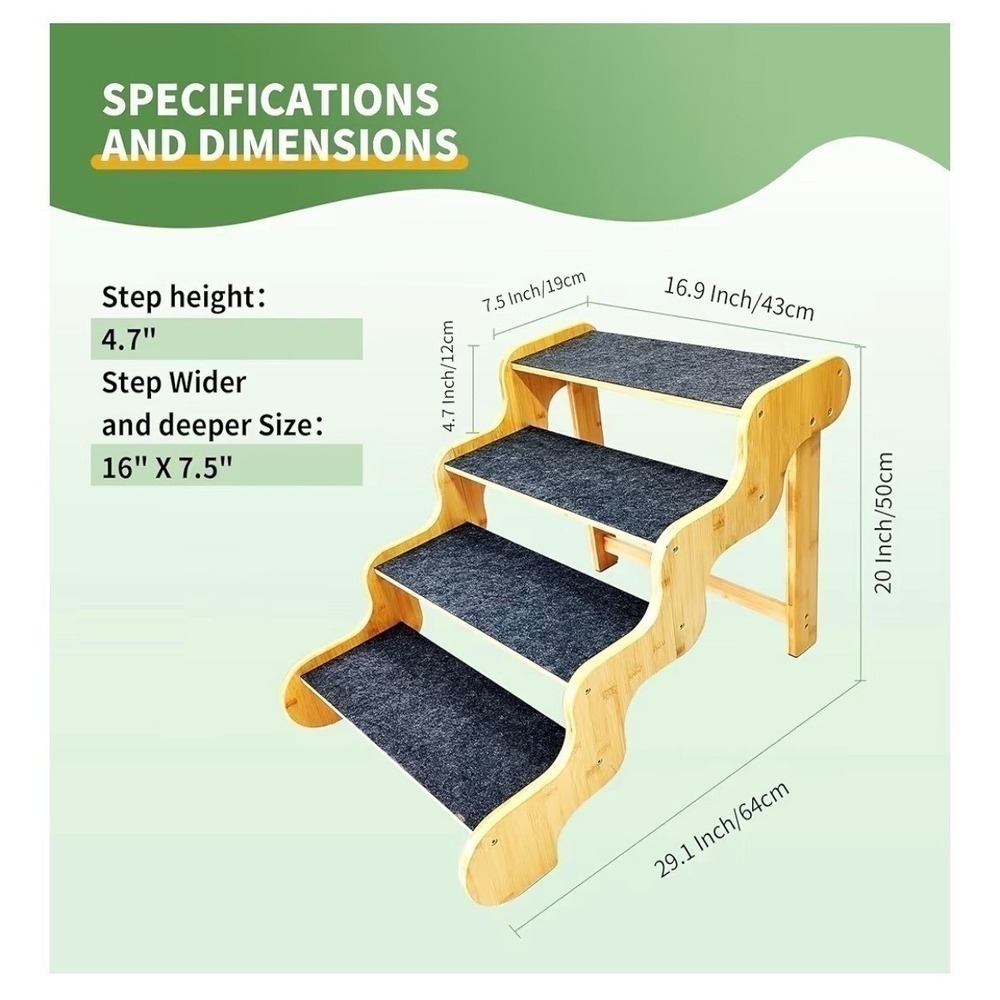 Dog | Dog Stairs 4 Step Bamboo 2 Heavy Duty 160 Lb Capacity Nonslip Pet ...